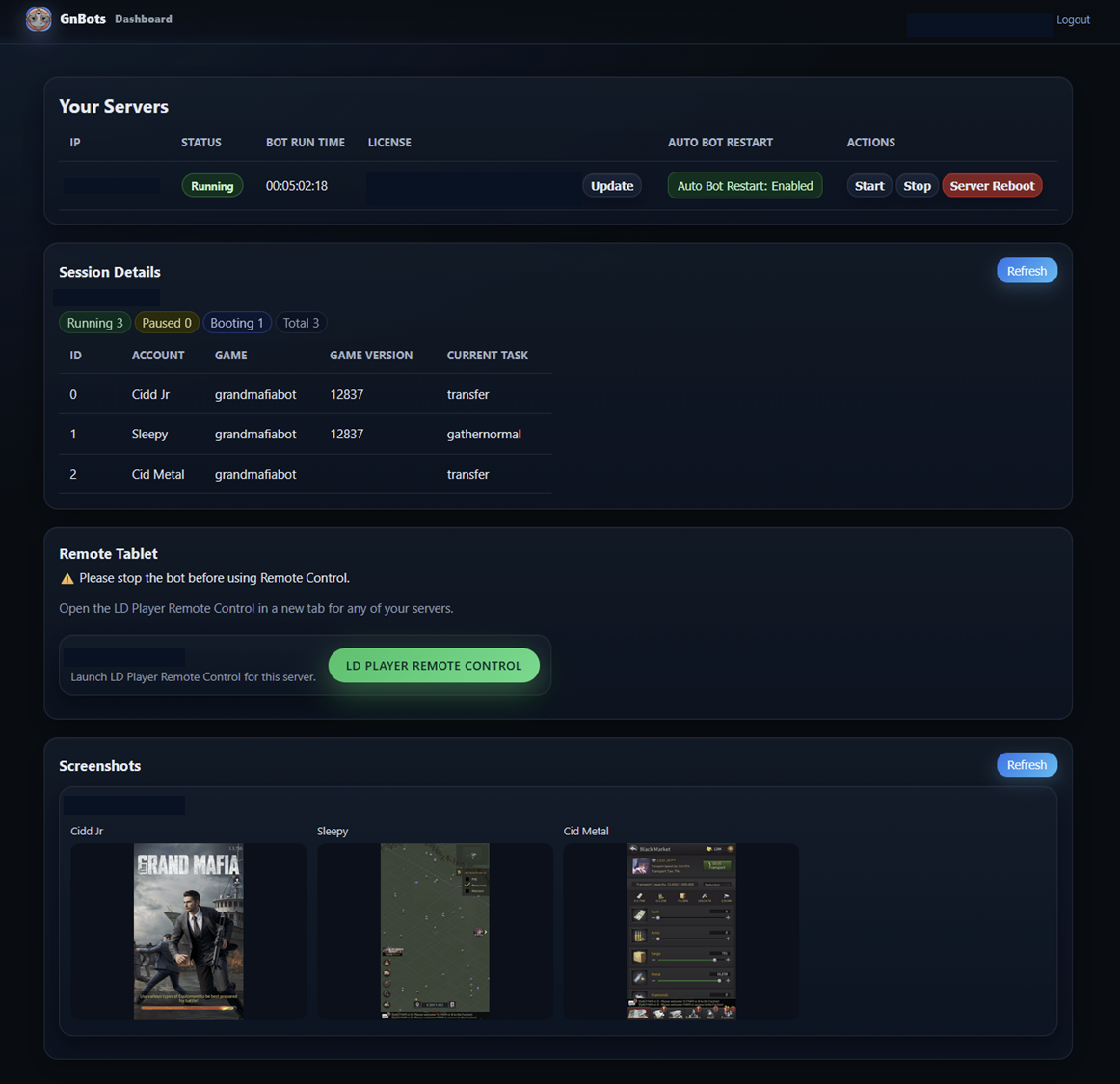 Bot Server Dashboard – Support Center