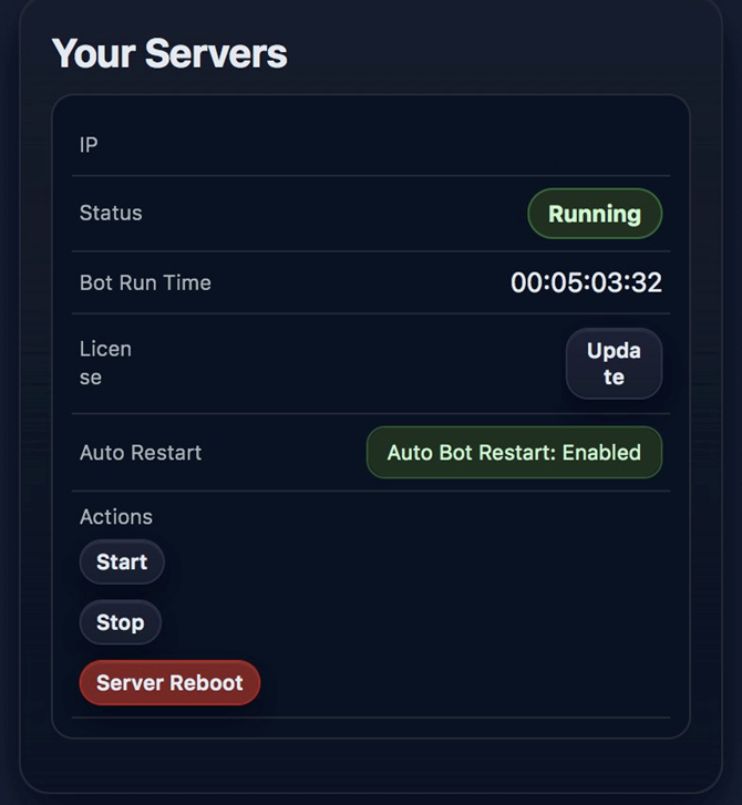 Bot Server Dashboard – Support Center